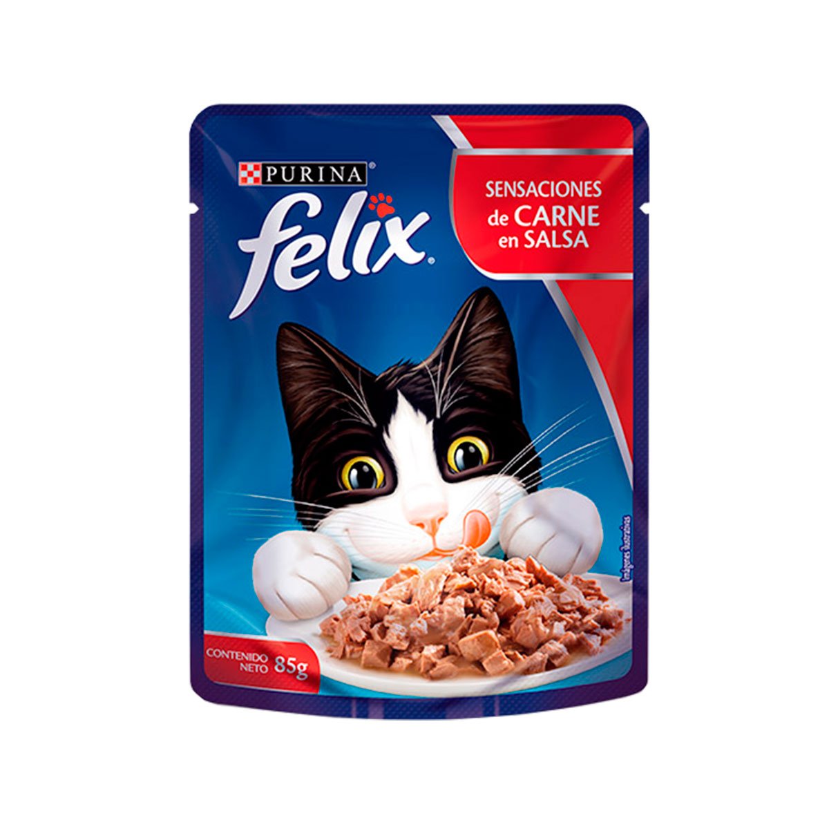 Felix de Purina, Alimento húmedo gato sensaciones carne en salsa 85g ...